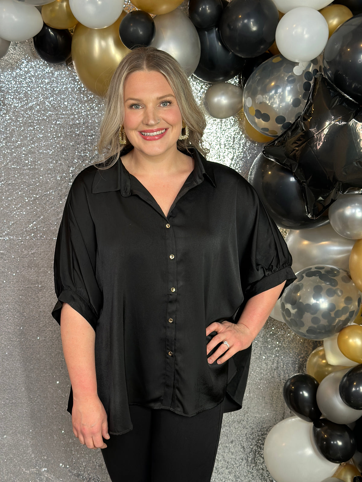 Satin Like Blouse with Gold Buttons (Small - 2X) FINAL SALE - The Pink Porcupine ltd.