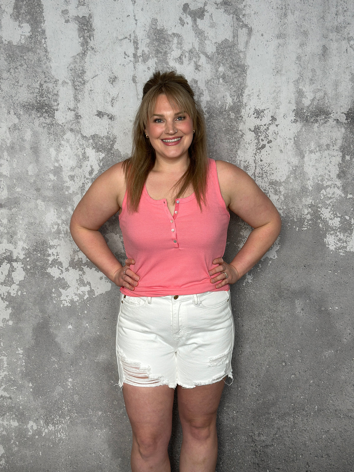 The Becky Button Tank - Bright Coral (Small - 3X) - FINAL SALE - The Pink Porcupine ltd.