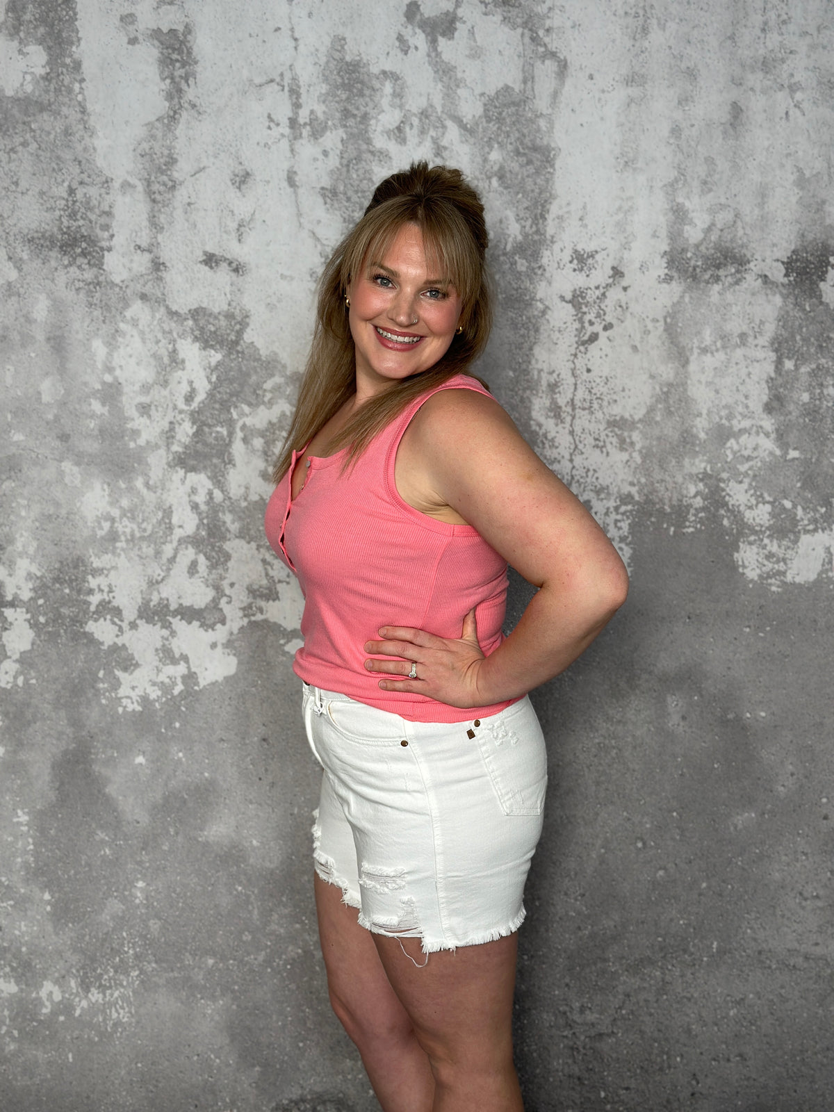 The Becky Button Tank - Bright Coral (Small - 3X) - FINAL SALE - The Pink Porcupine ltd.